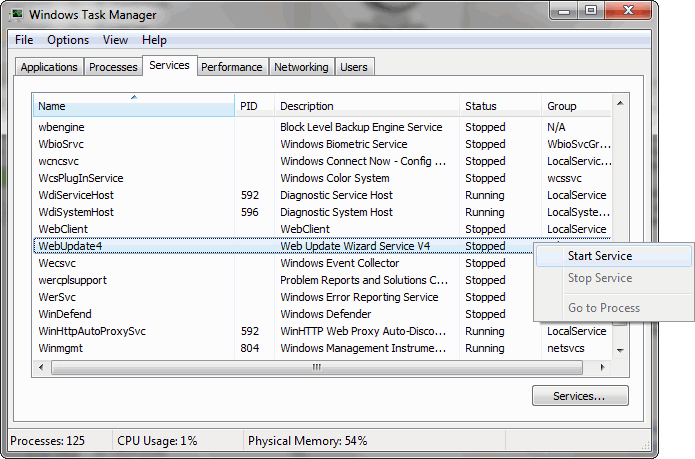 3) The Web Update Wizard's background task has been paused