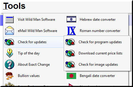 There are three types of update you may want to download for Exact Change:
